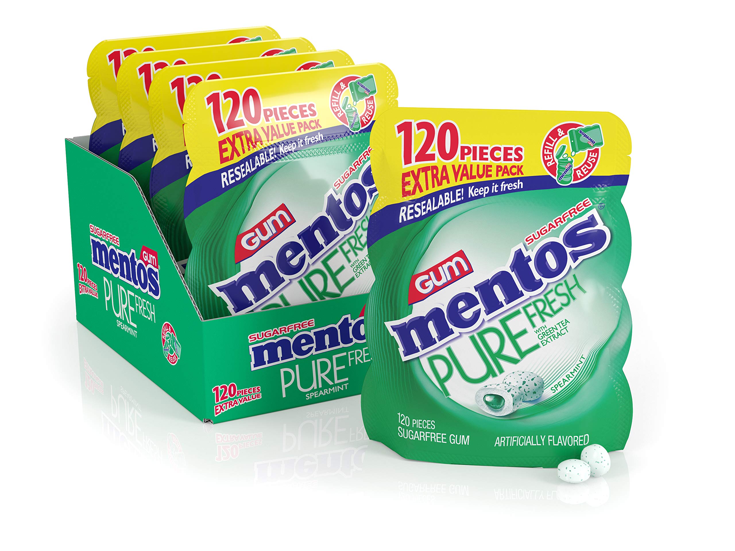 Amazon.com : Mentos Pure Fresh Sugar-Free Chewing Gum with Xylitol, Fresh Mint, 120 Piece Bulk ...