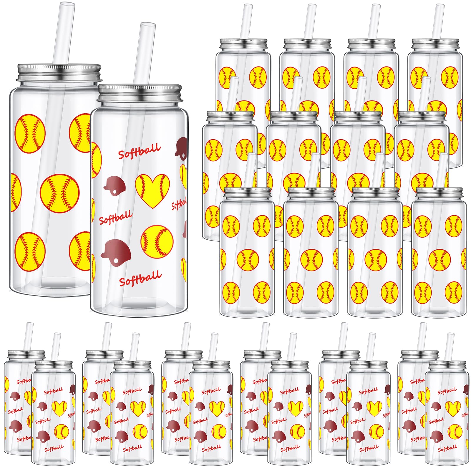 Maxdot 24 Pack 14.2 OZ Softball Plastic Cups with Lid and Straw Bulk ...