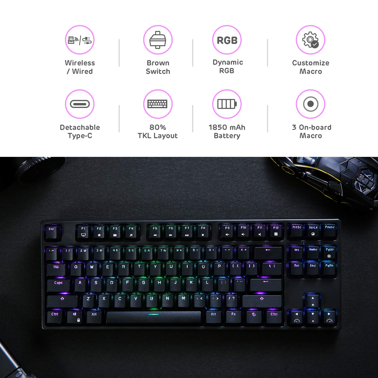 Mua RK ROYAL KLUDGE RK87 Sink87G RGB 80% Mechanical Keyboard, Wireless ...