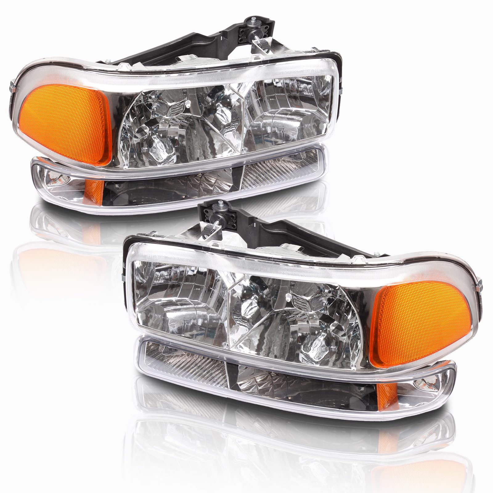 Chrome Amber Headlight Assembly Compatible with 1999 2000 2001 2002 ...