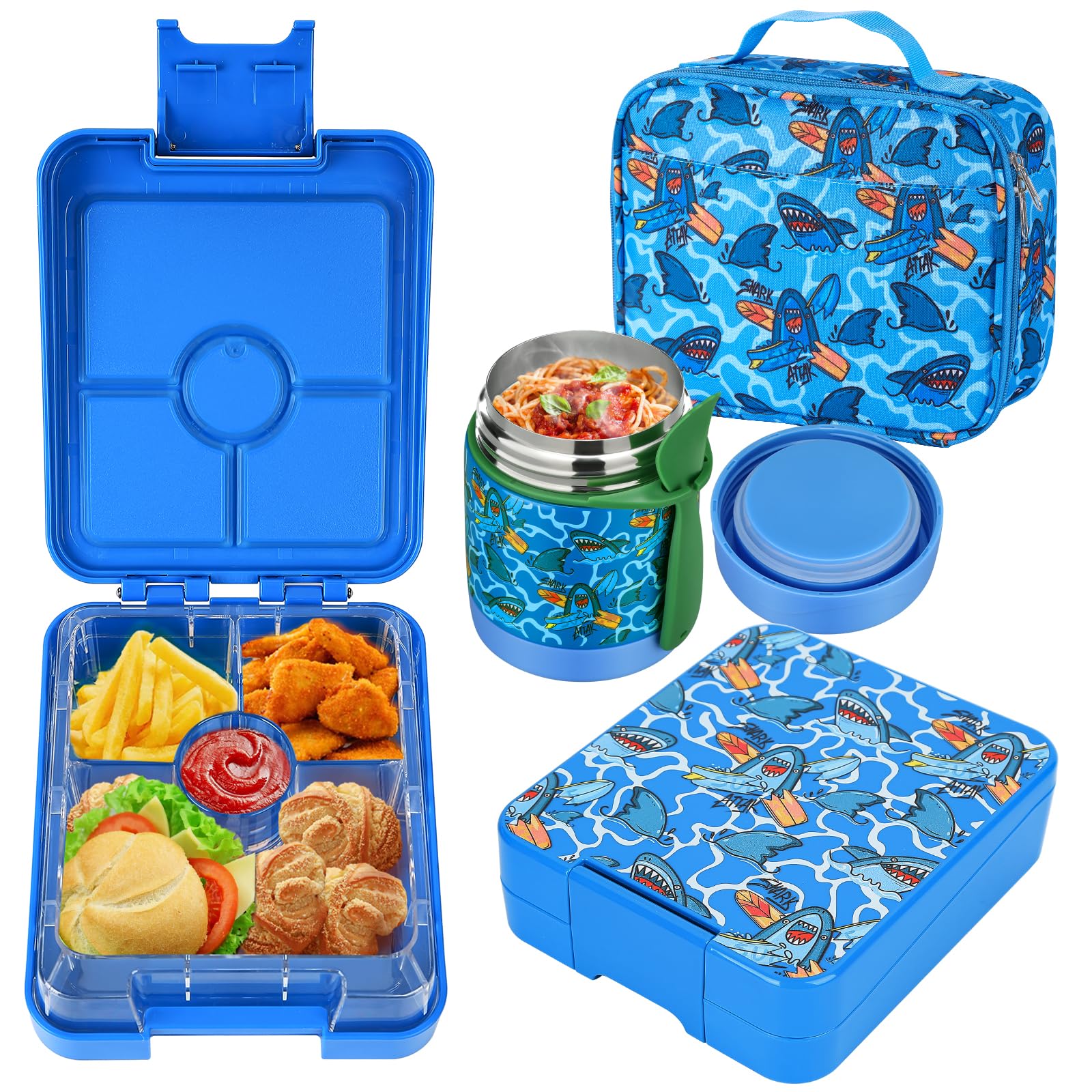 Shark Bento Lunch Box Set with 10oz Soup Thermo, Leak-Proof Containers ...