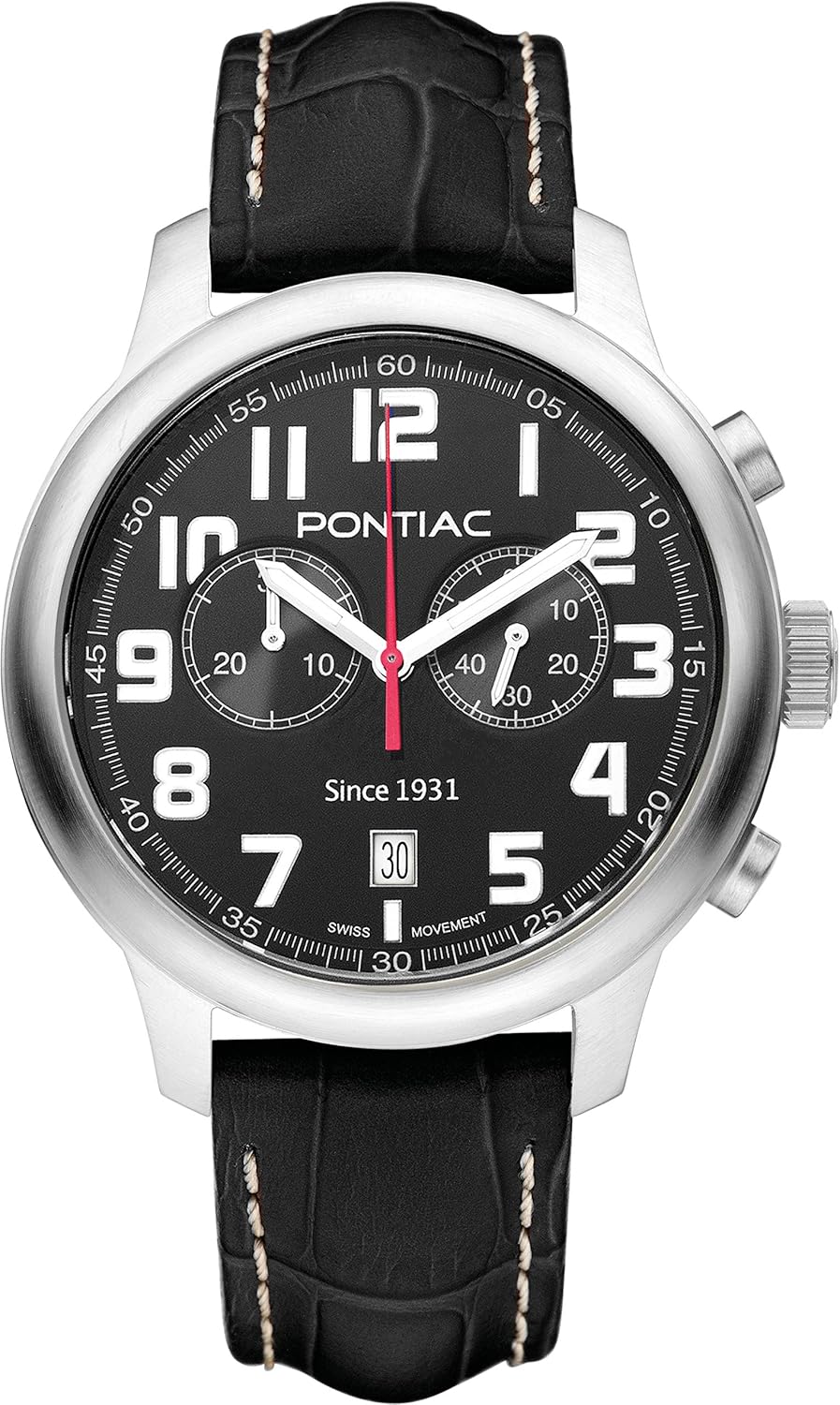 Pontiac Men's Chronograph Swiss Quartz Watch with Leather Strap P40011 ...