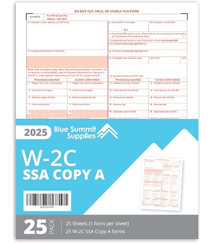 W-2C Forms For QuickBooks W-2C Wage Corrected & Tax Statement, SSA Copy ...
