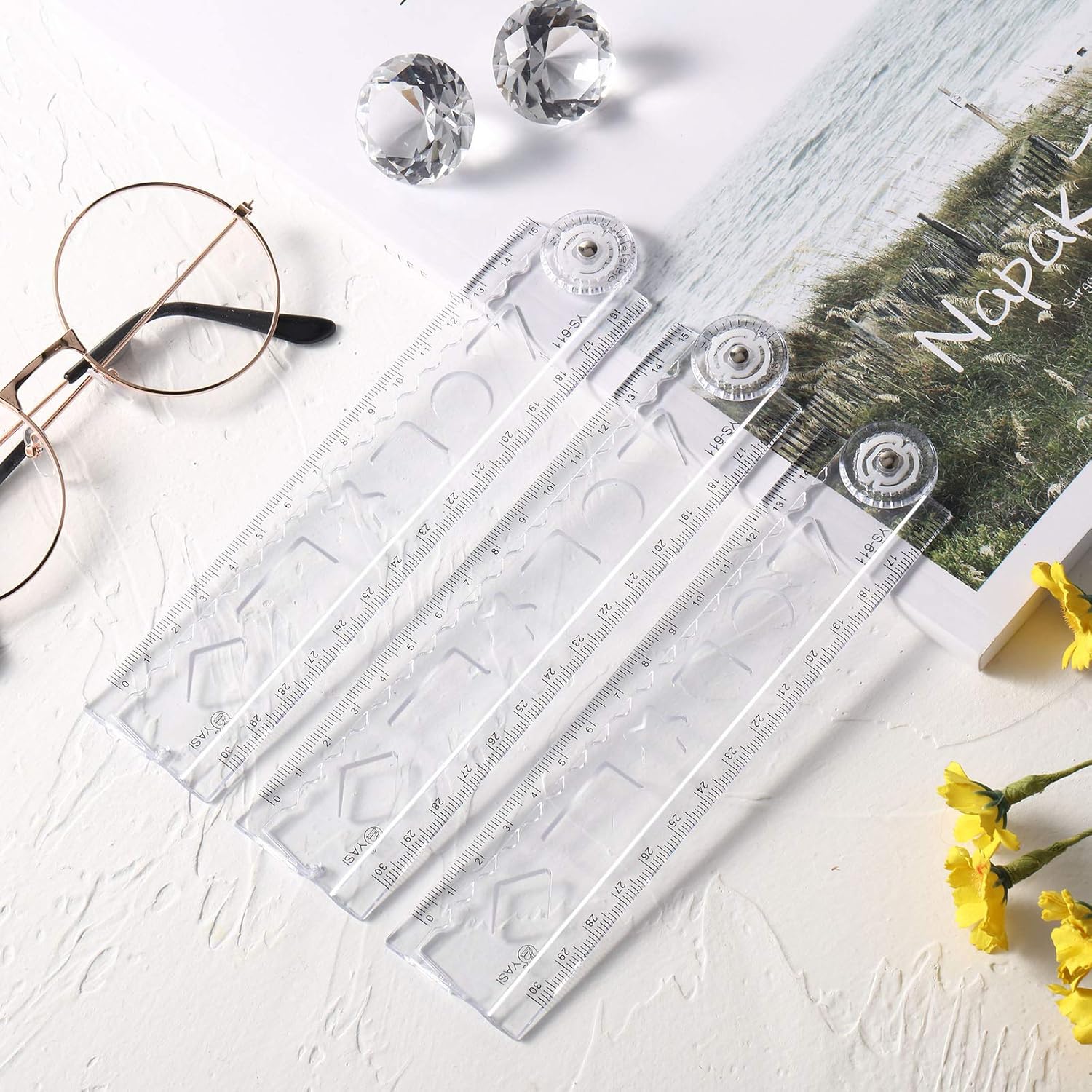 3 Pieces Folding Rulers, Flexible Ruler 12 Inch Transparent Rulers ...