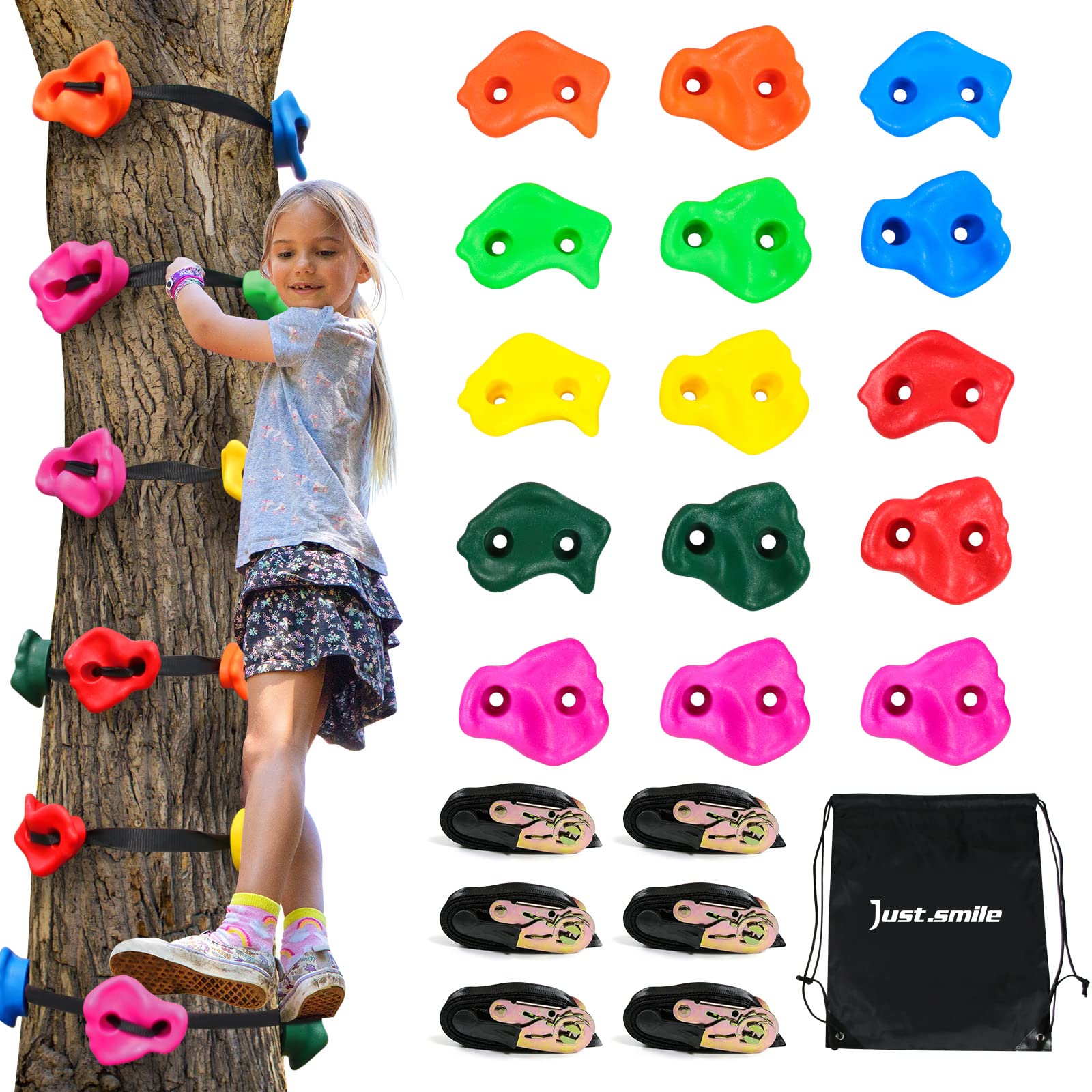 Just.smile Climbing Hold for Kids Outdoor-Ninja Tree Climbing Rocks 15 ...
