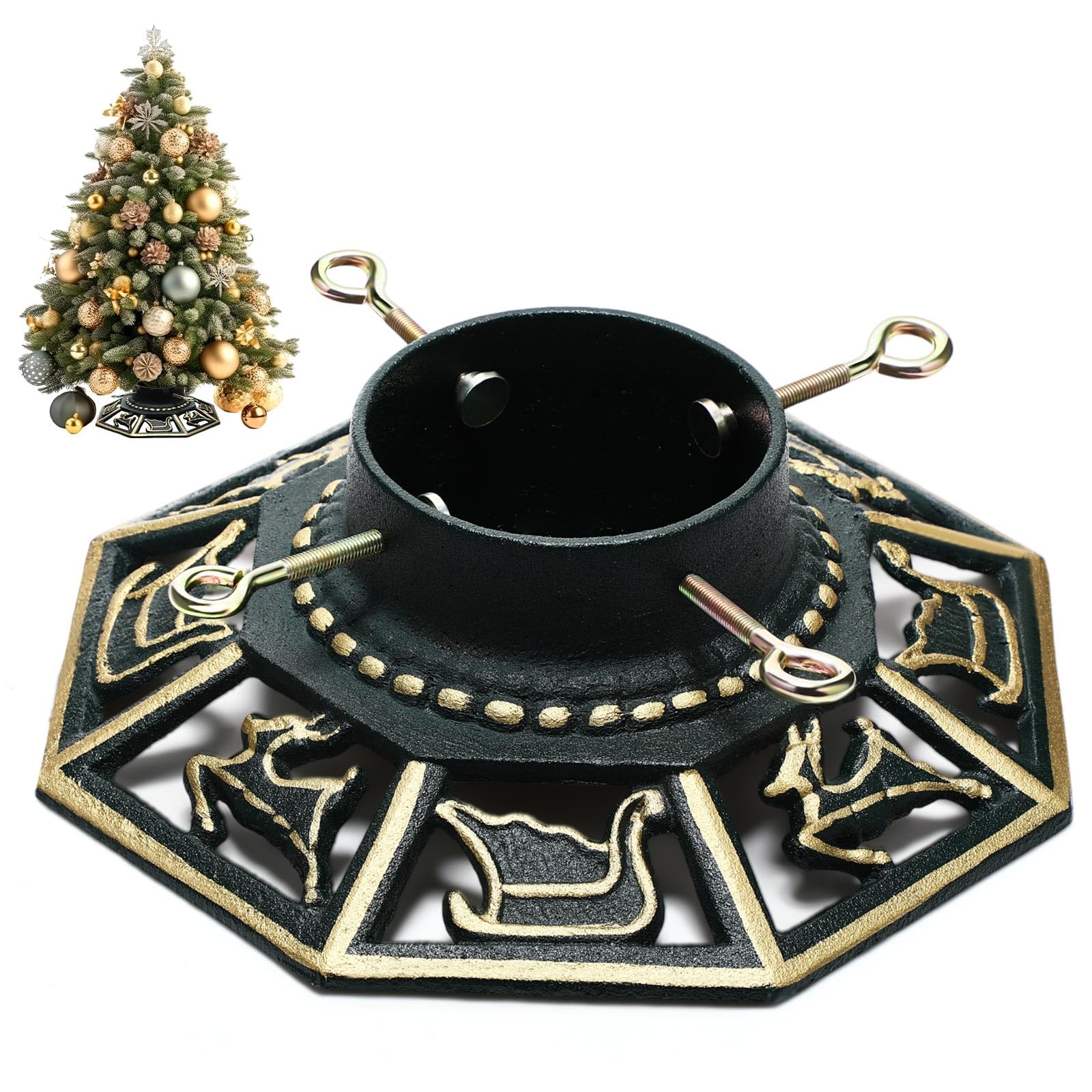 Huwena Christmas Tree Stand with Water Reservoir 8ft Real Tree Green ...