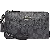 Amazon.com: Coach Corner Zip Signature PVC Wristlet, 58035, KHAKI/SADDLE