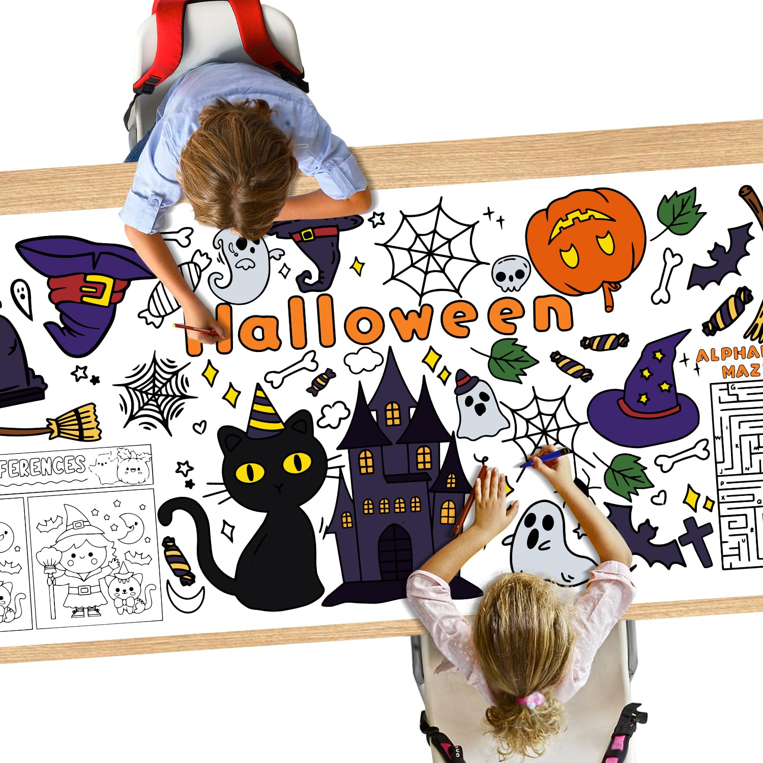 HIMACHE Halloween Giant Coloring Poster for Kids, 30" x 72" Jumbo Paper ...