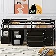 Amazon.com: Merax Full-Size Loft Bed with Retractable Writing Desk and 3 Drawers, Wooden Loft ...