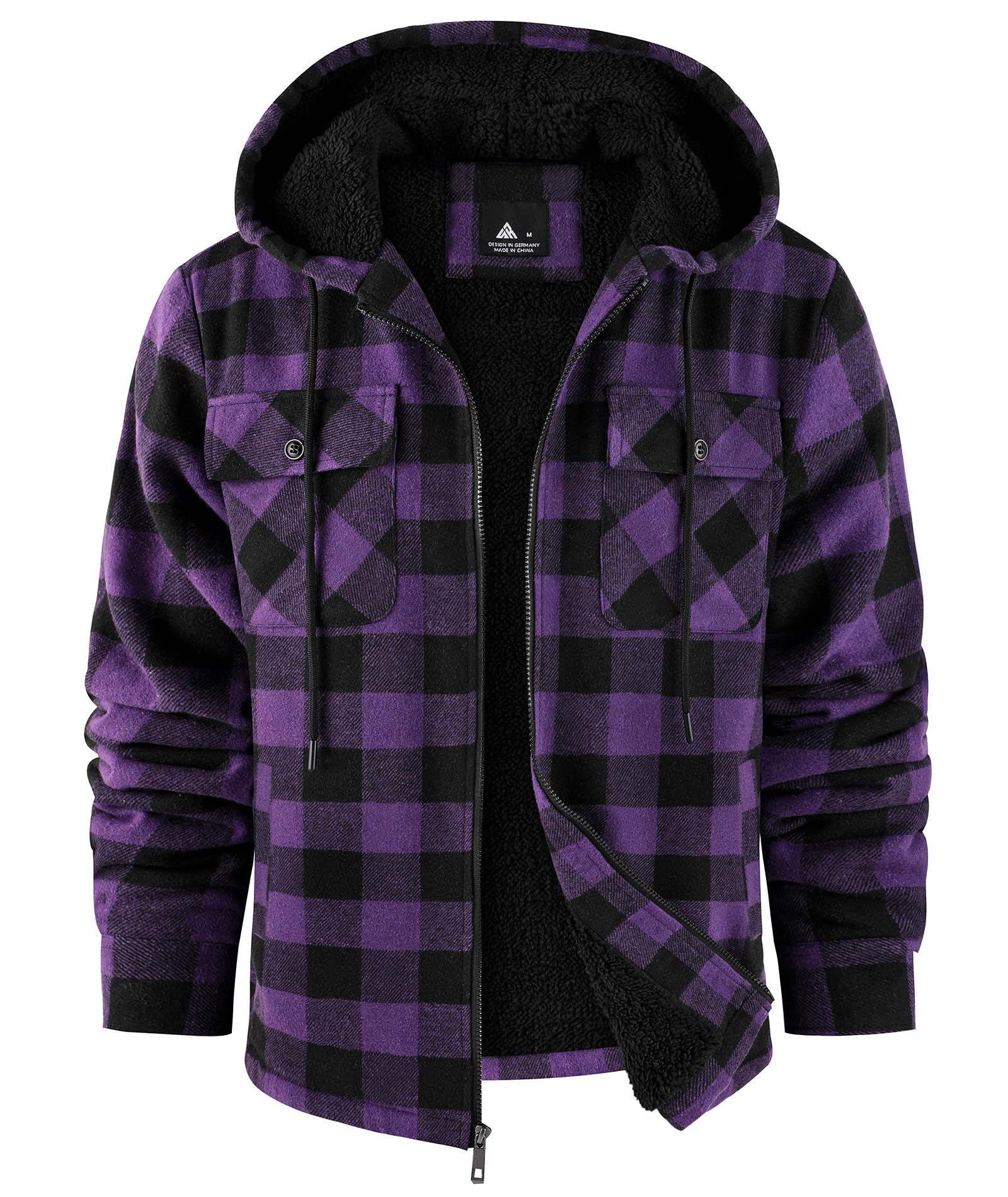 SCODI Men's Flannel Jacket Sherpa Lined Hoodies Zip Up Fleece Plaid ...