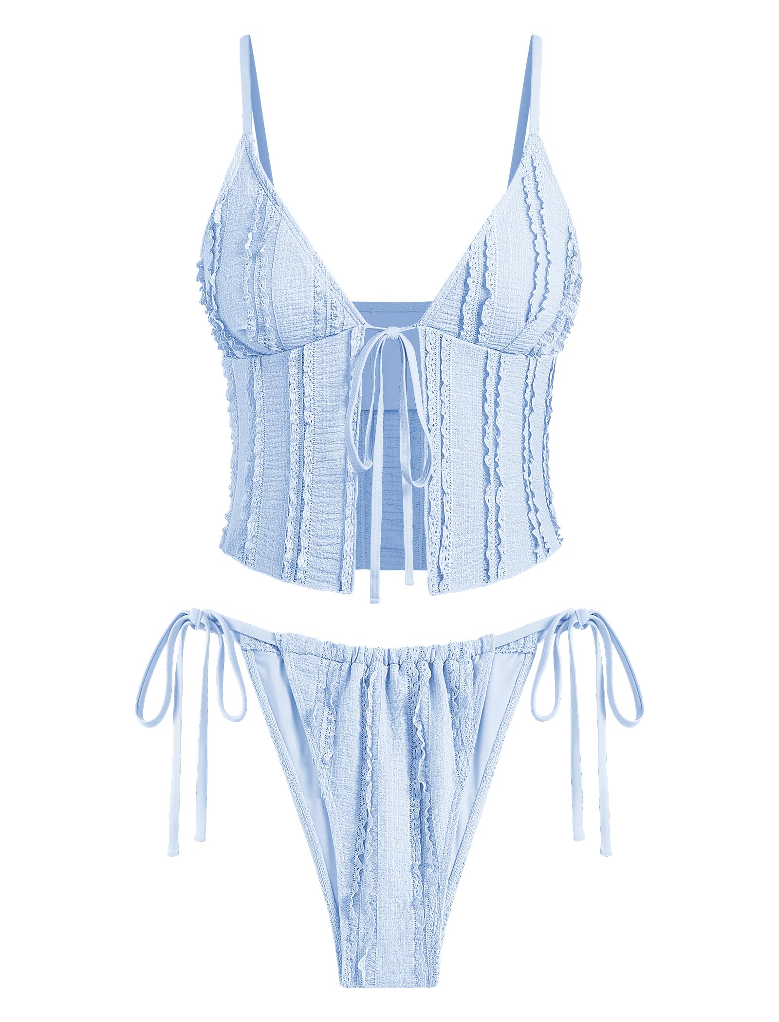 ZAFUL Tankini Swimsuits for Women Smocked Ruffles Tie Front Bowknot ...