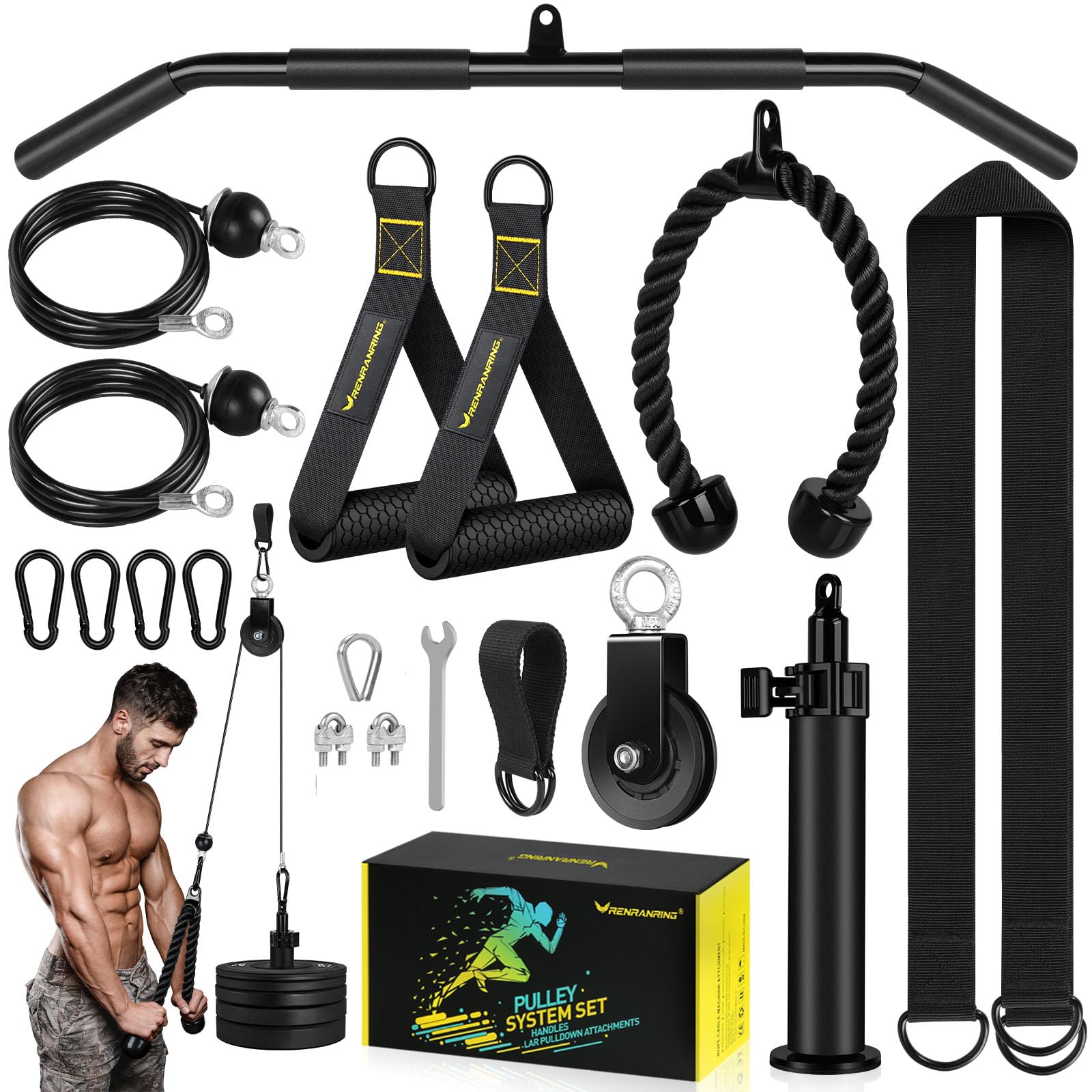 RENRANRING Fitness LAT and Lift Pulley System Gym - Upgraded LAT Pull ...