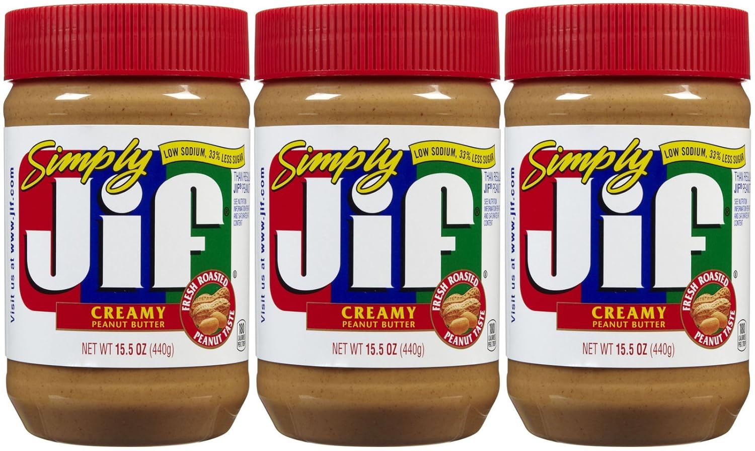 Amazon.com : Jif Simply Creamy Peanut Butter, 15.5 oz, 3 ct : Grocery ...