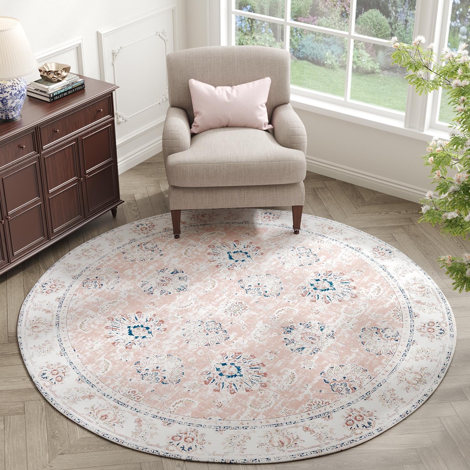 jinchan Round Rug 5ft Area Rug - Indoor Vintage Hallway Circle 5 ...