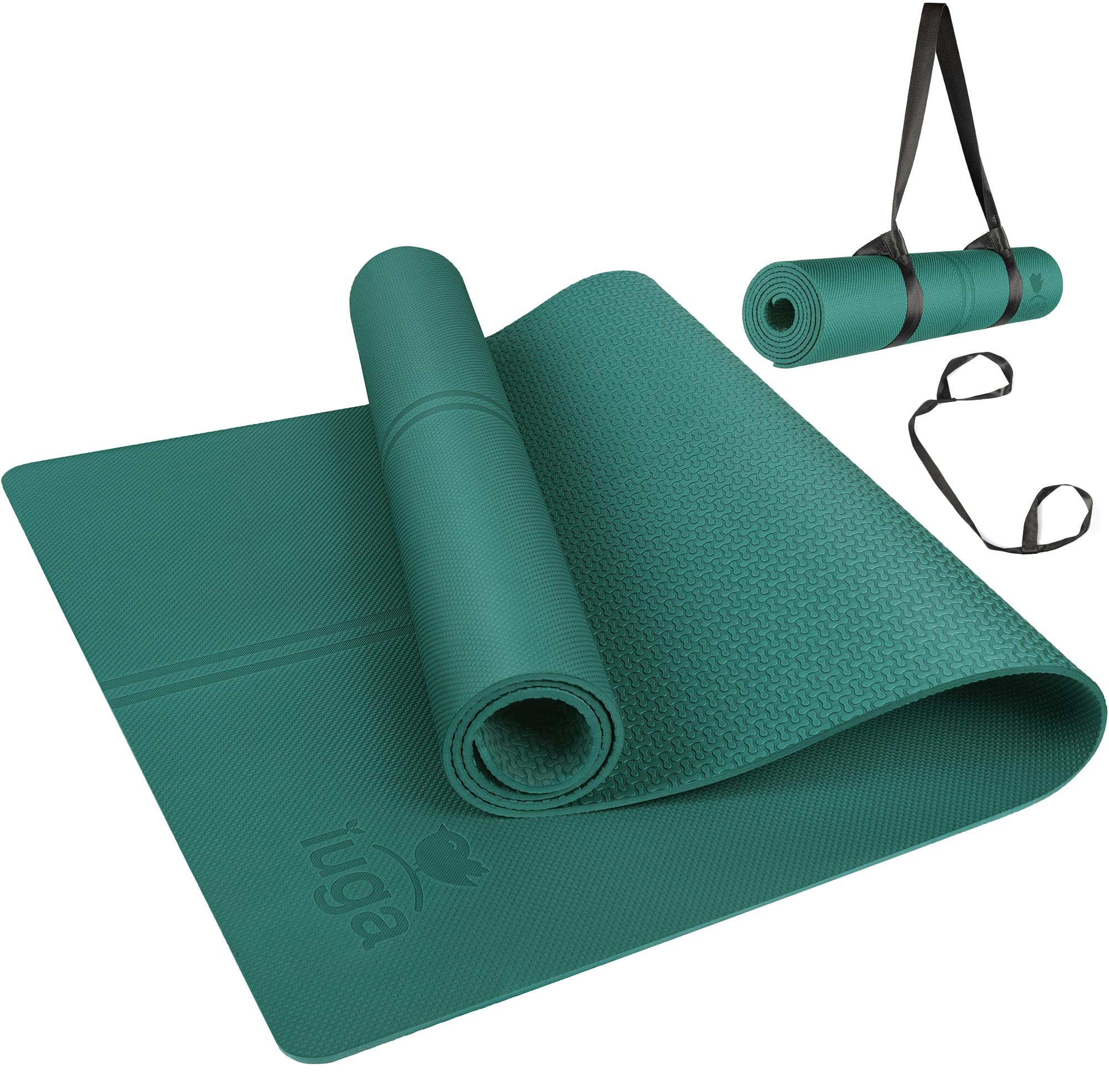 IUGA Eco Friendly Yoga Mat with Alignment Lines, Free Carry Strap, Non ...