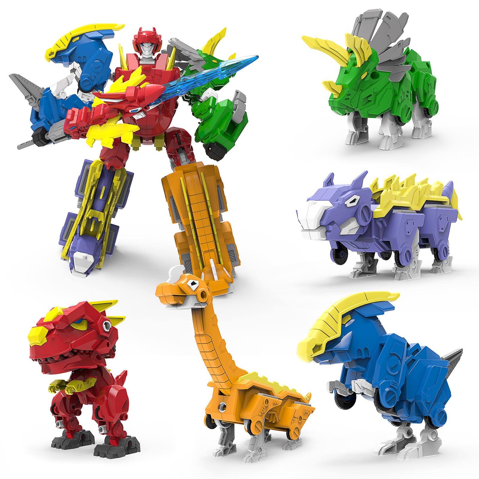 STOULKD 5-in-1 Robot Dinosaur Toys Set: Large Transforming Robot Take ...
