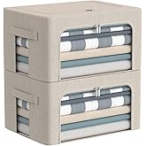 Amazon.com: 4 Pack Clothes Storage Bins with Metal Frame - Linen Fabric ...