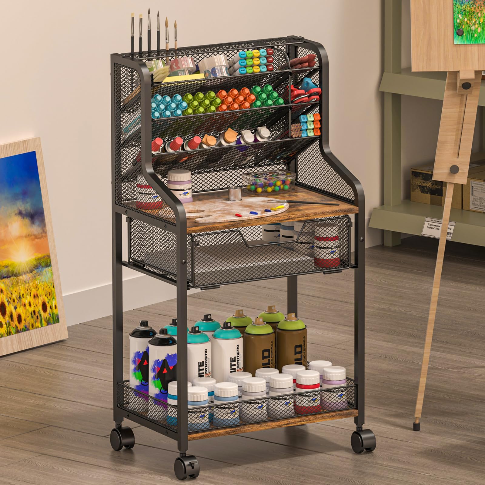 Small Rolling Utility Cart with Drawer, Metal Craft Storage Cart with ...