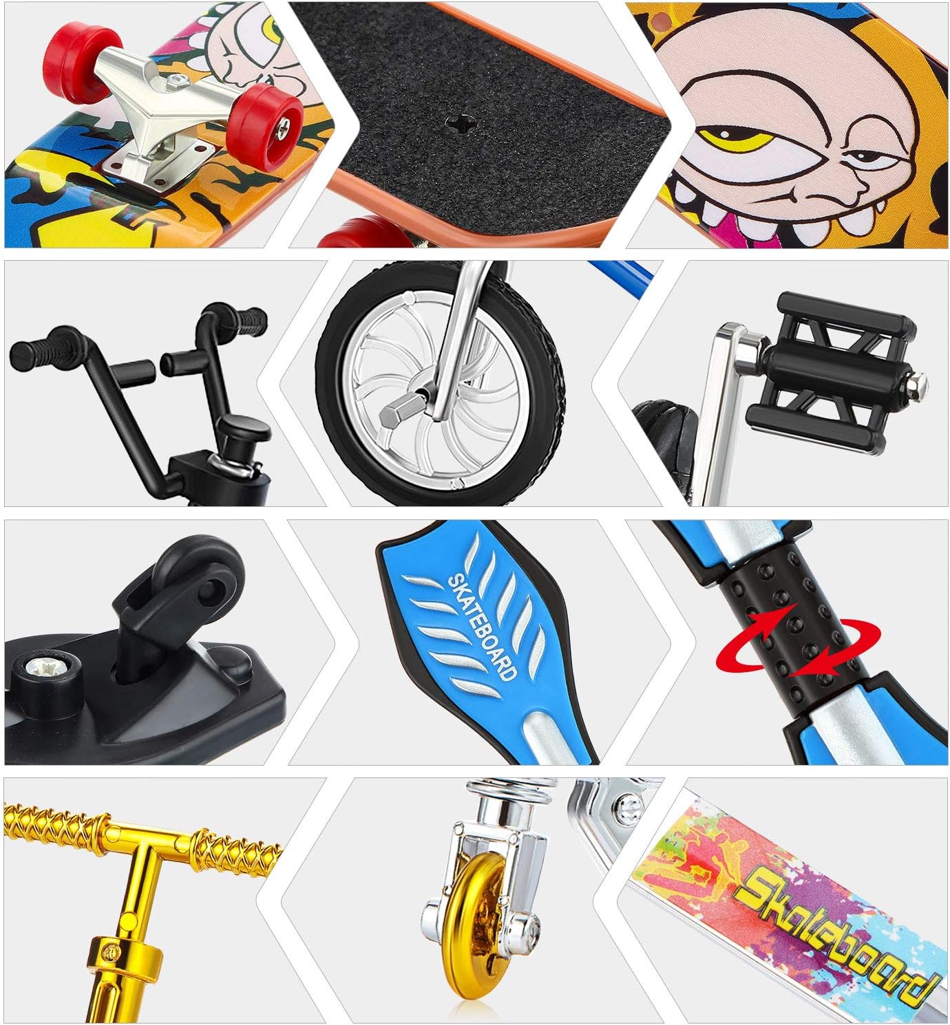 34 Pieces Mini Finger Toys Set Finger Skateboards Finger Bikes Scooter ...