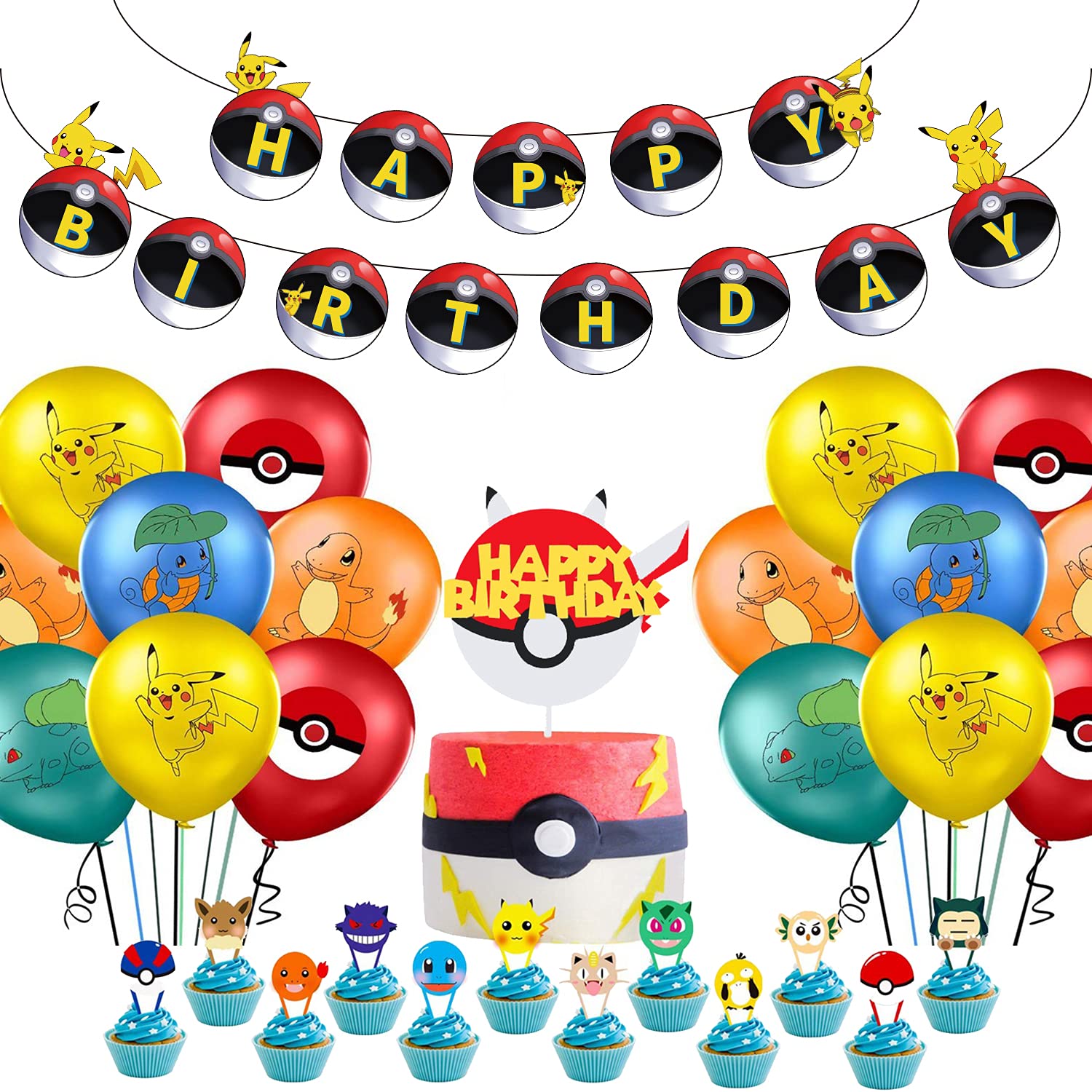 Buy Pokemon Birthday Decorations 42PCS Pokemon Party Supplies for Kids ...