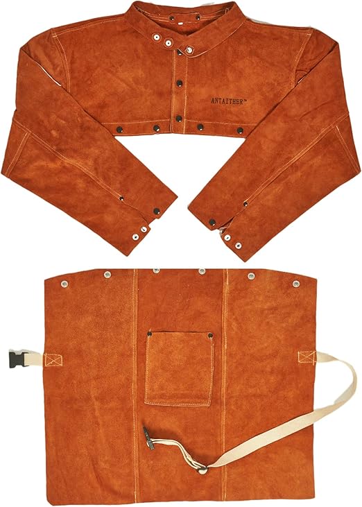 Amazon.com: ANTAITHER Split Cowhide Leather Cape Sleeve with a bib ...