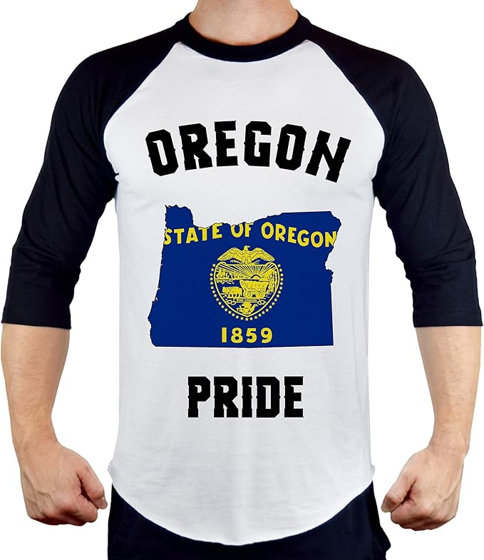 Amazon.com: Oregon Pride State Flag Tee B355 Men's PLY Raglan Baseball ...