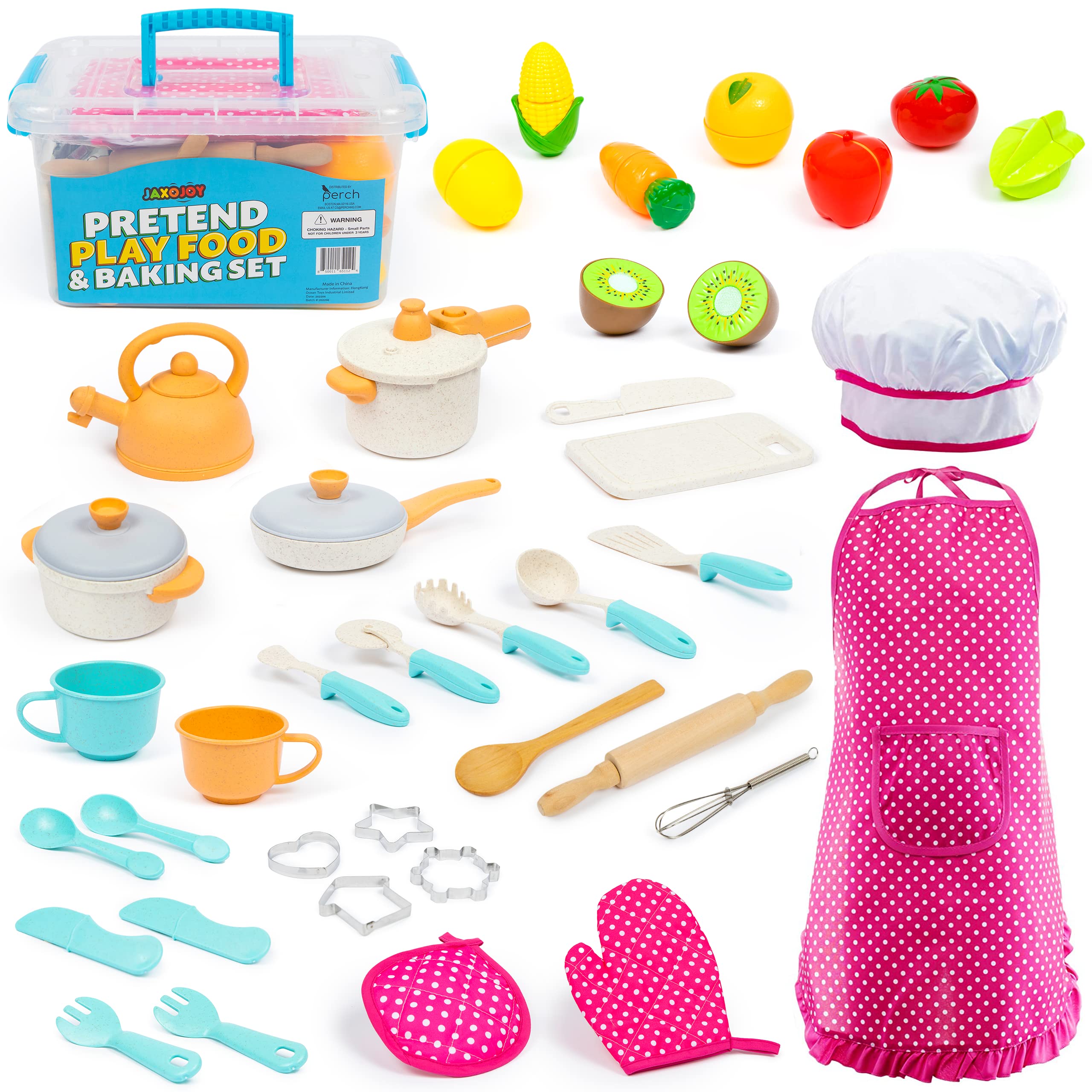 Kids Cooking and Baking Chef Set with Sliceable Play Food - Pretend ...