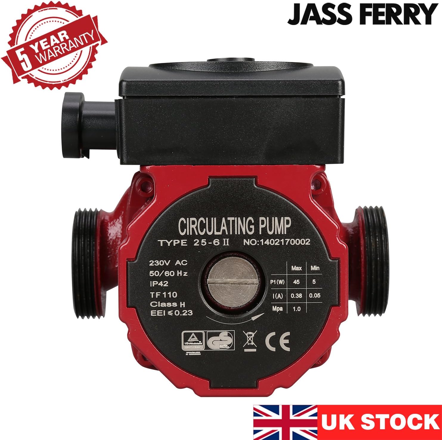 JASS Ferry A-Rated Central Heating Circulator Pump Energy-Saving High Efficiency for Water ...