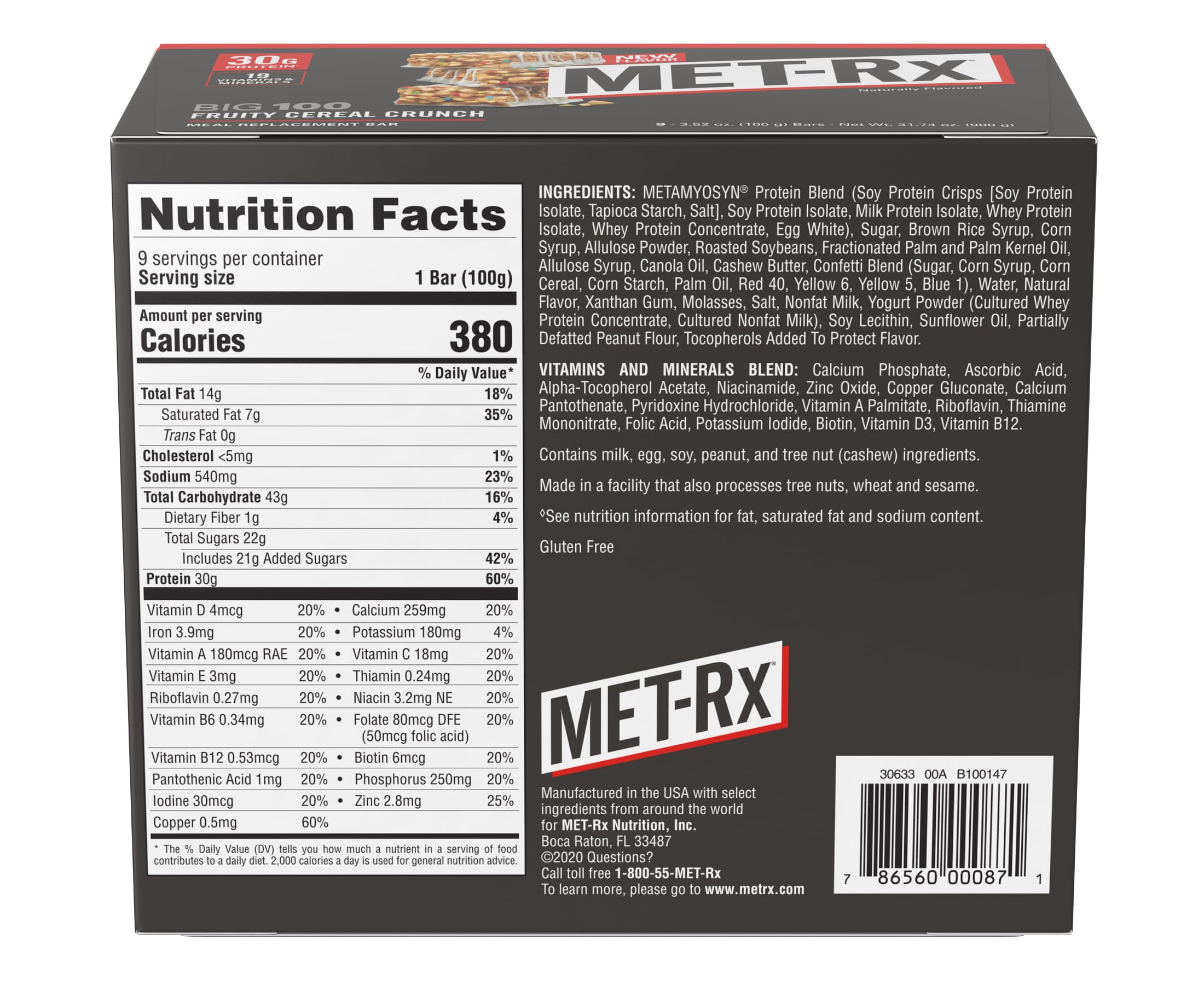 Mua MET-Rx Big 100 Protein Bars, Fruity Cereal, 100g, Pack of 9, 30g ...