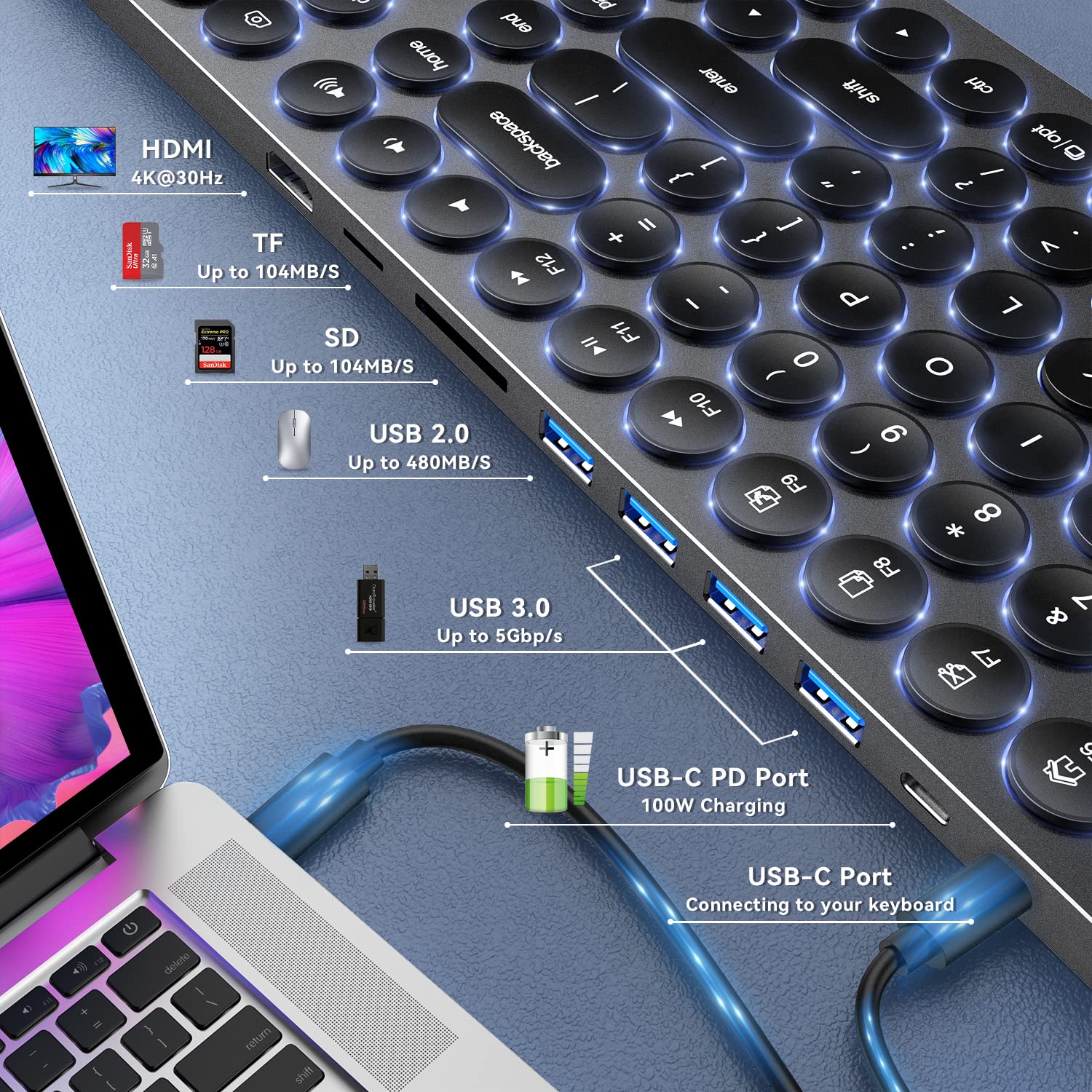 Mua Kolude USB HUB Wired Full Size Computer Keyboard with Number Pad,9 ...