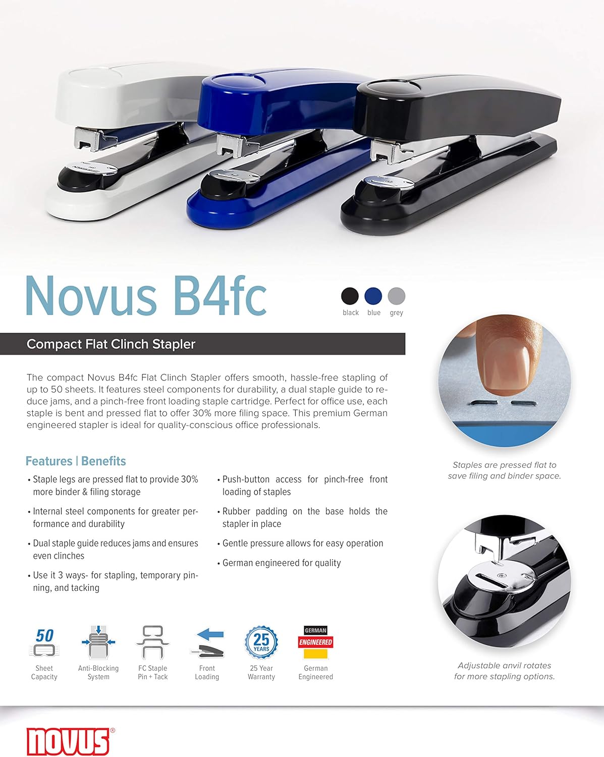 Novus B 4fc 50 Sheet Capacity Flat Clinch Stapler – Black – BigaMart