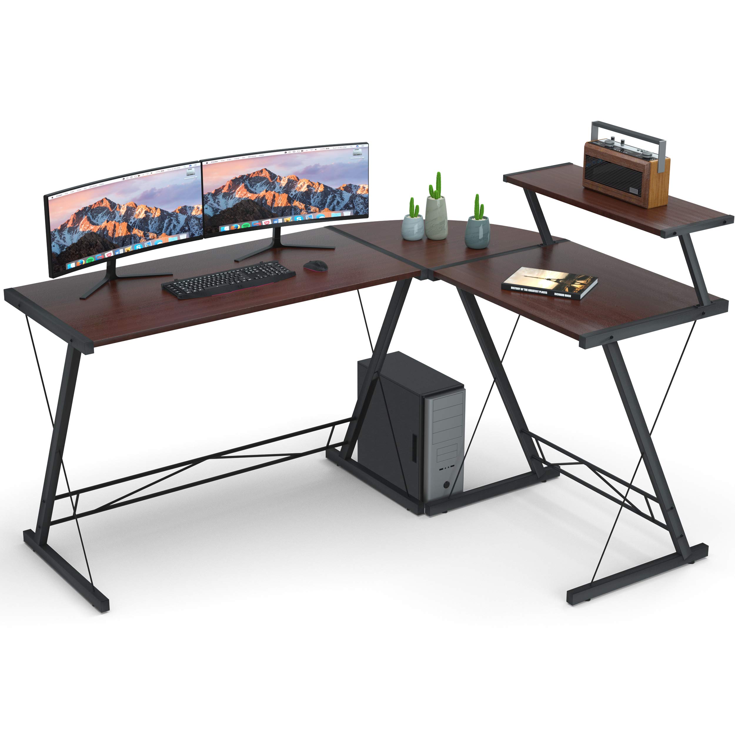 Reversible L Shaped Desk, 61" Home Office Desk with Round Corner ...