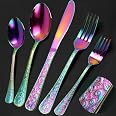Amazon.com | Meythway 40-Piece Vintage Carved Rainbow Silverware Set ...