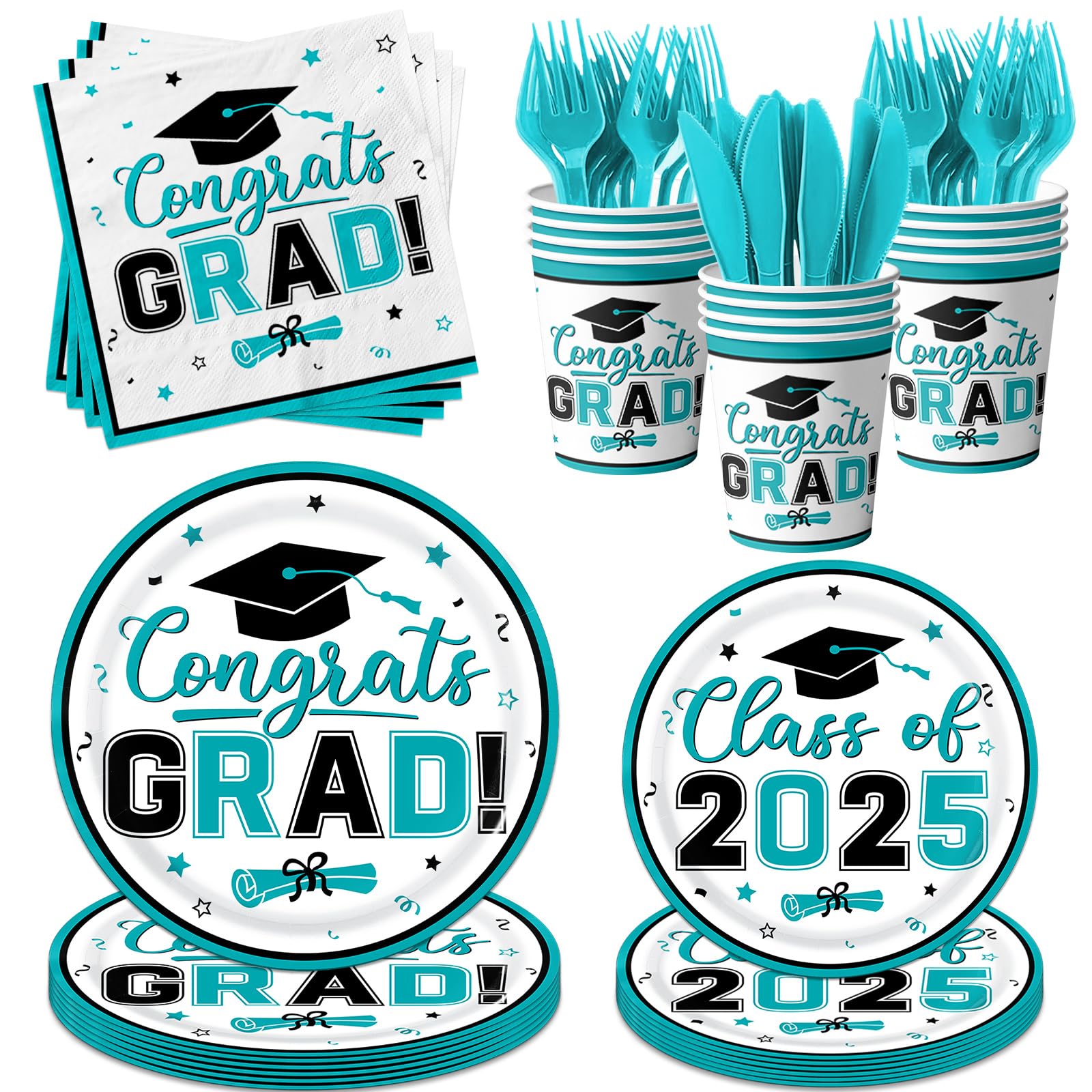 Teal Graduation Decorations Dinnerware Set, Class of 2025 Graduation ...