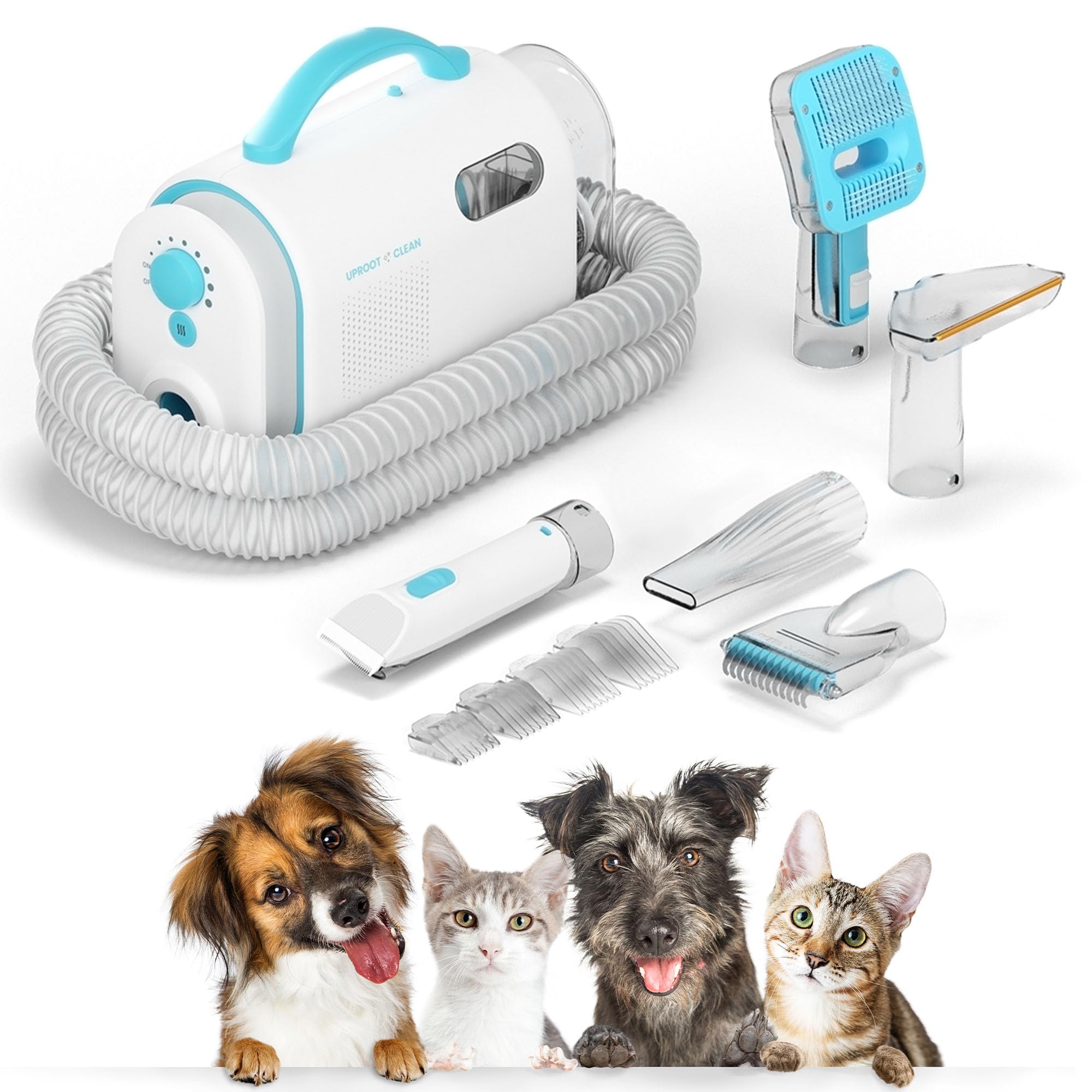 Uproot Clean Pet Grooming Vacuum Kit 7 in 1 - Cat & Dog Hair Vacuum ...