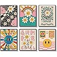 Amazon.com: Hippie Wall Art Vintage Wall Decor Prints Set of 6 Hippie Flower Canvas 60s 70s ...
