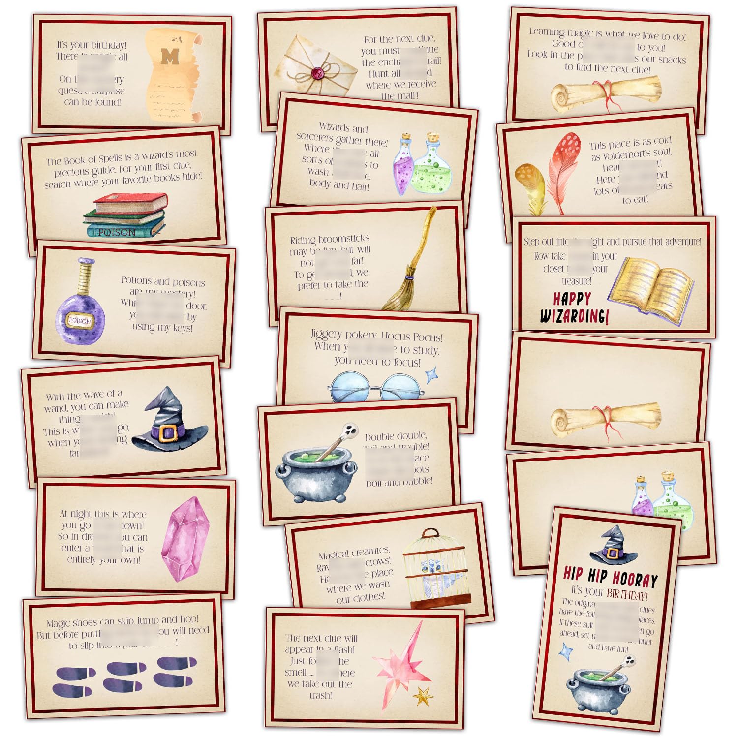 Birthday Treasure Hunt Clue Cards, Vintage Wizard Scavenger Hunt Game ...
