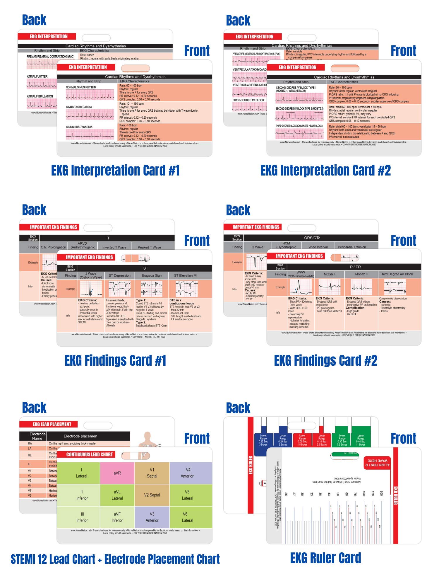 Mua EKG Horizontal Badge 6 Card Set, ECG Telemetry Cards with EKG Ruler ...