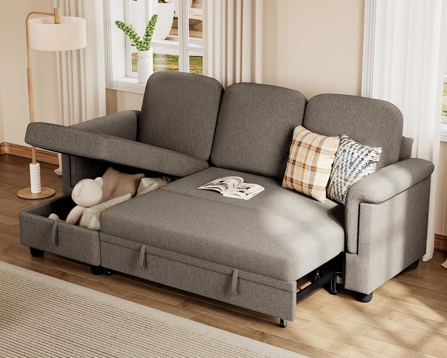 Furmax Sleeper Sofa, L-Shaped Sofa Couch with Side Storage Pocket Pull ...