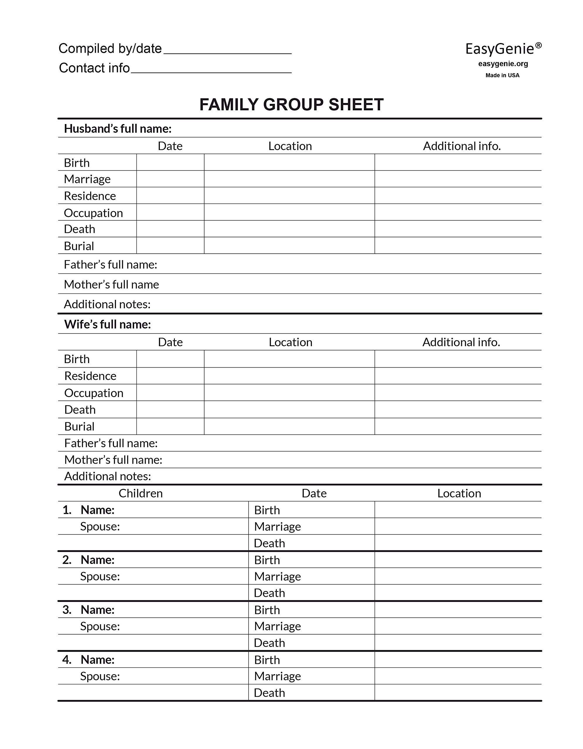 LARGE PRINT Two-Sided Family Group Sheets For Genealogists (7-pack) By ...