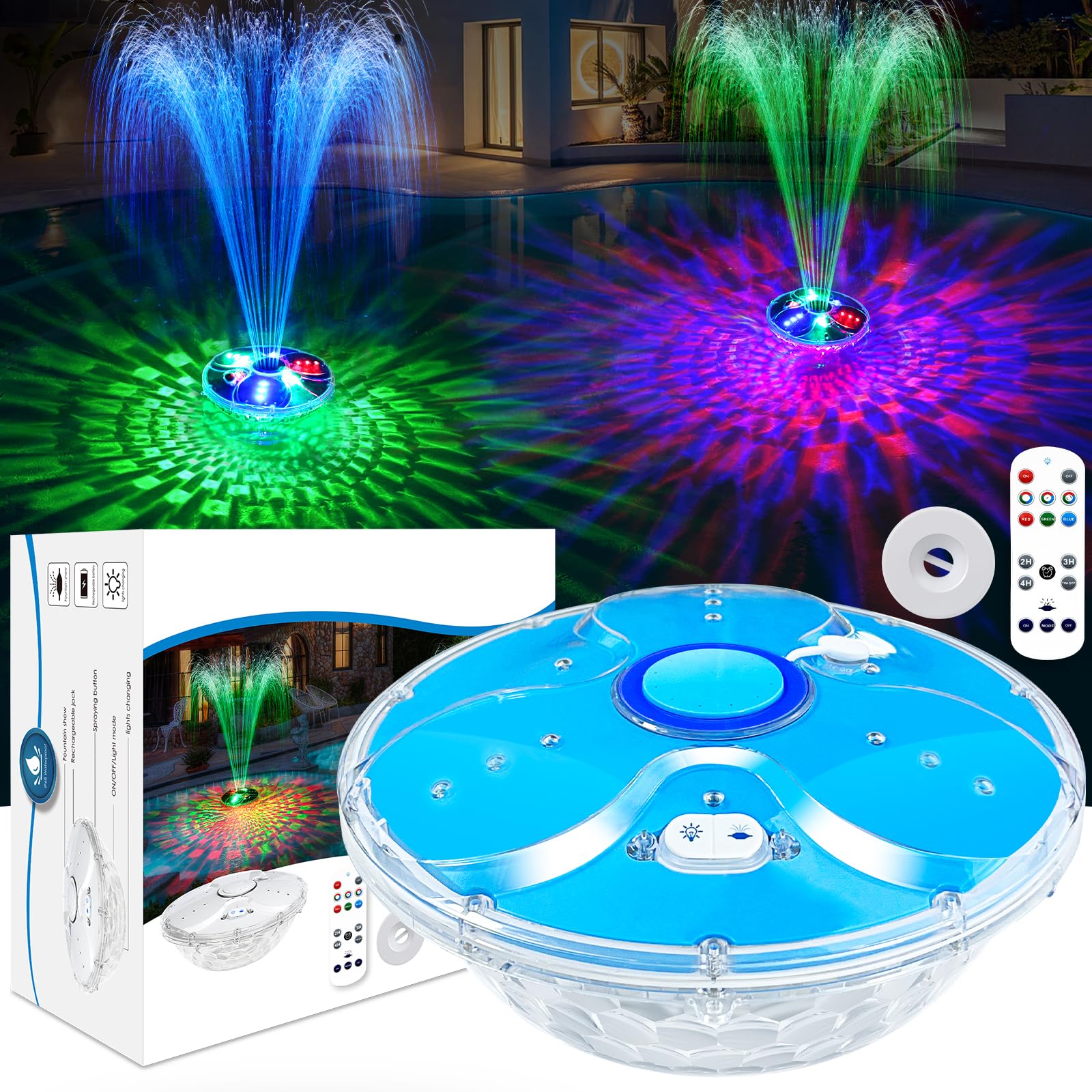 Upgraded Pool Fountain With Remote, 2025 Rechargeable Floating Pool ...