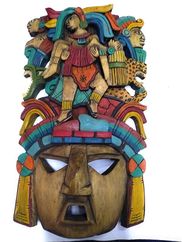 Amazon.com: AZTEC mask of wood, Hand carved, LEGEND OF VOLCANOES ...