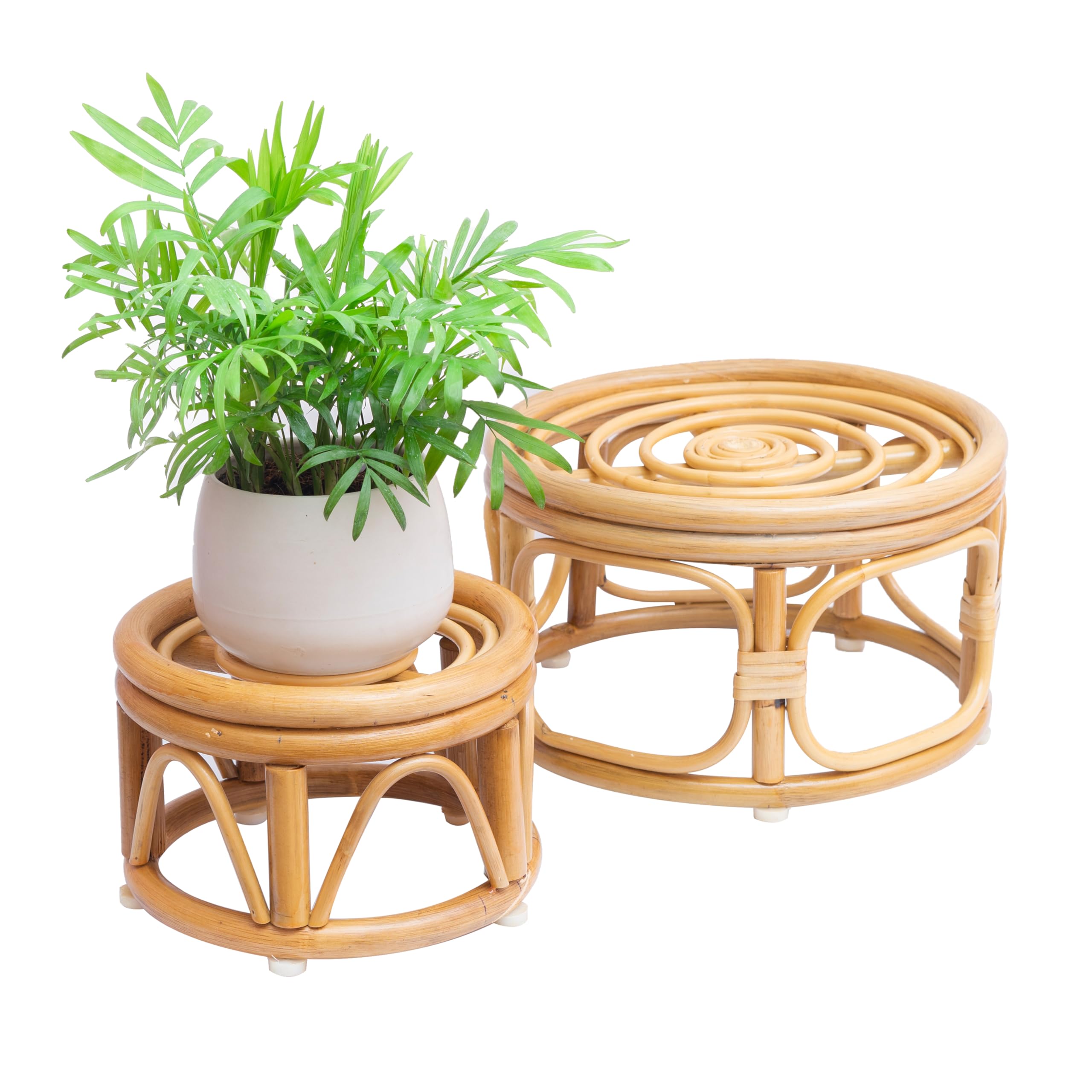 KUTORKILL Set of 2 Boho Rattan Woven Round Decorative Risers Plant ...