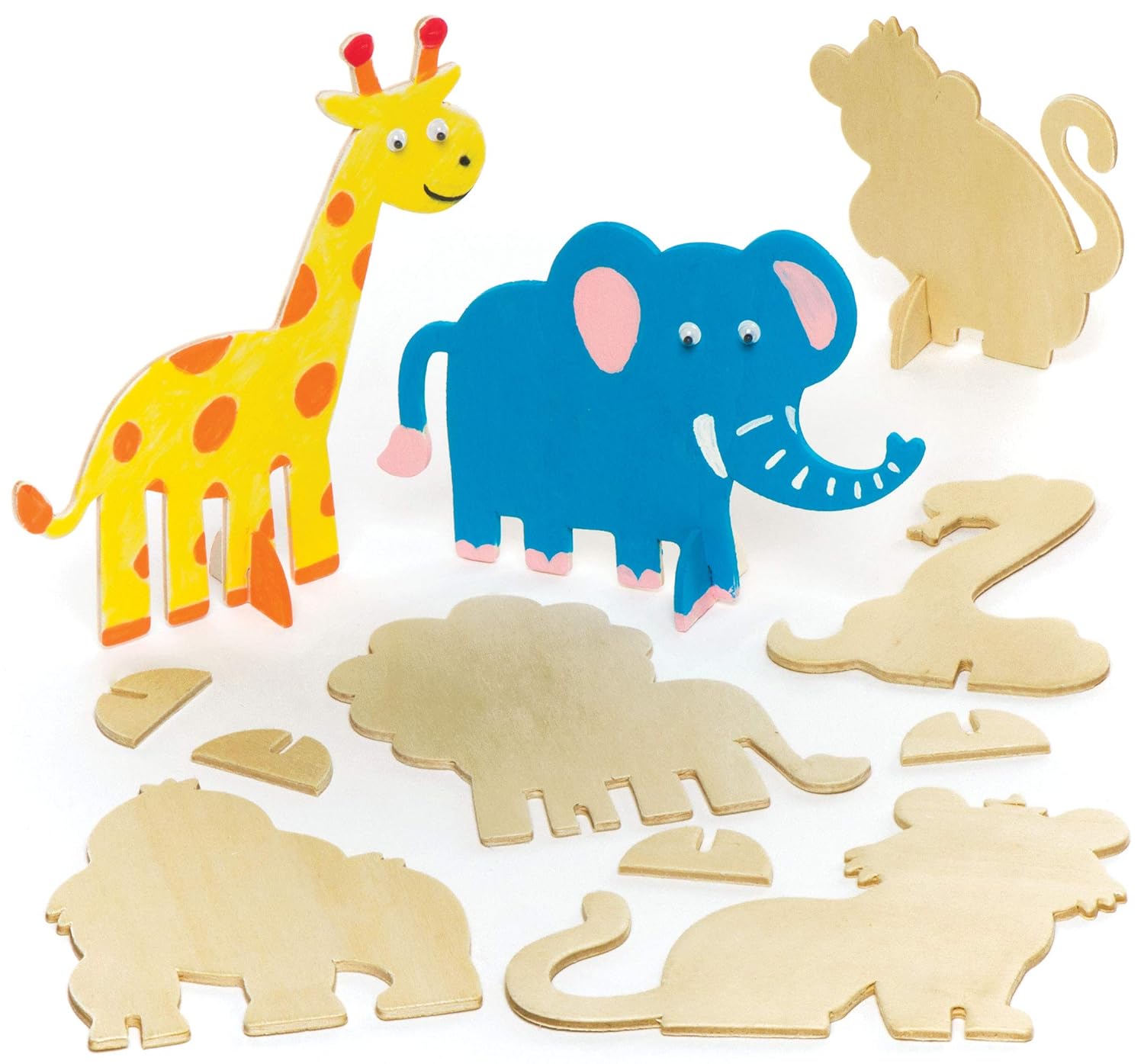 Baker Ross Wooden Jungle Animal Stand Up Kits (Pack of 10) AR443, for ...