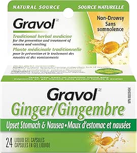 Gravol Ginger Liquid Gel Capsules for Upset Stomach and Nausea, 24 ...