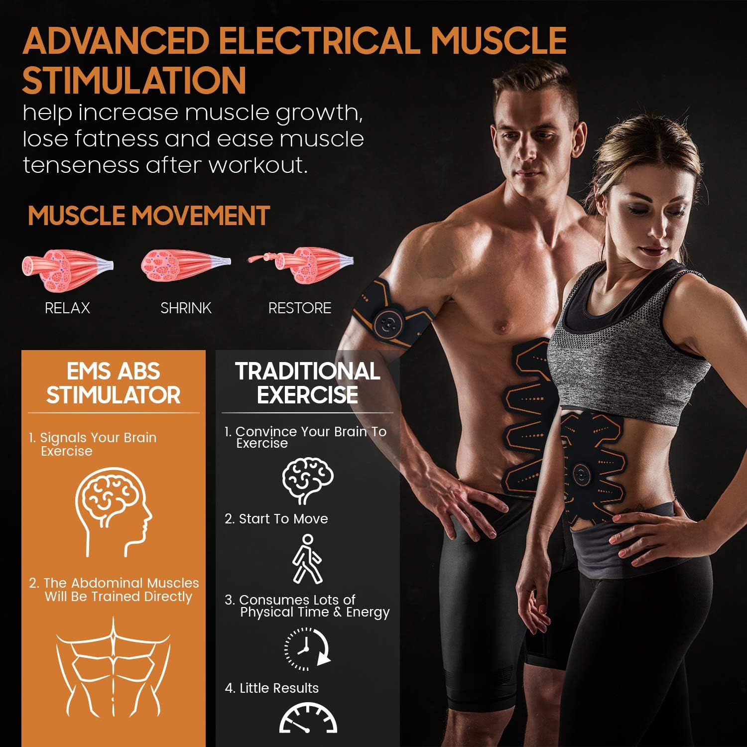 8 Pad Abs Stimulator – EMS Abs Toner Muscle Trainer, Abdominal & Arm ...