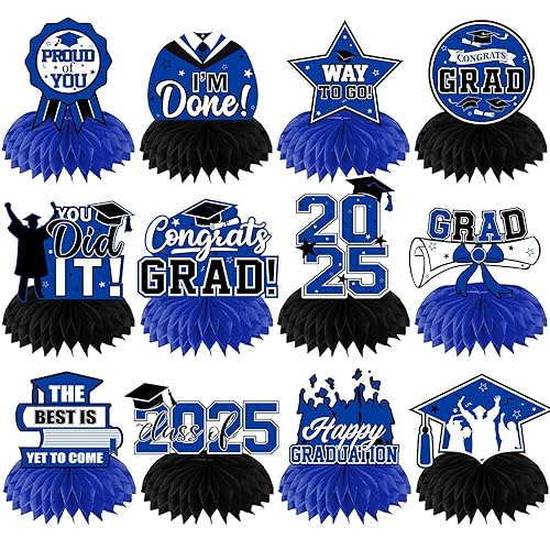 12Pcs Blue Graduation Decorations Honeycomb Centerpieces, Class of 2025 ...