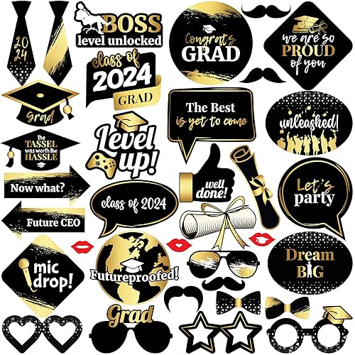 KatchOn, Graduation Photo Booth Props 2024 - Big, Pack of 35 | Black ...