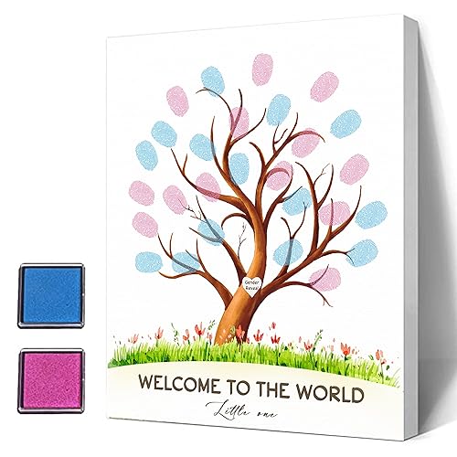 Misaidou Gender Reveal Fingerprint Tree Canvas Decoration, Gender ...