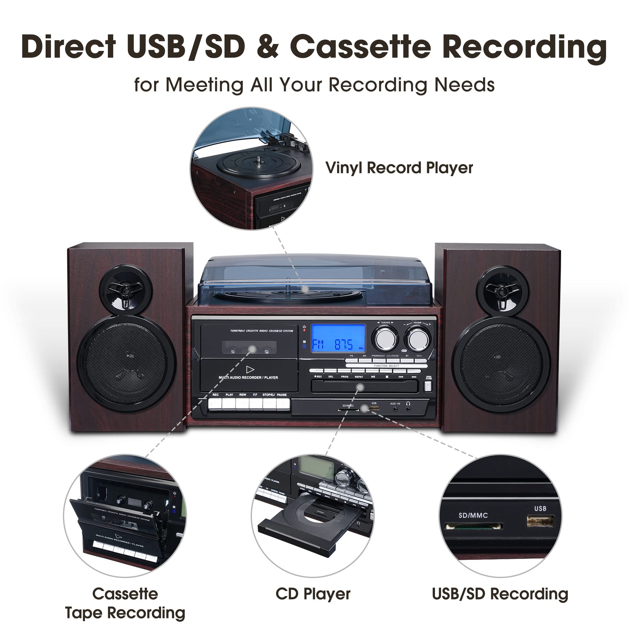 Mua AW Classic Bluetooth Record Player System with 2 Speakers 3-Speed ...